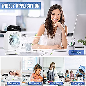 YOUNGTREE Portable Air Conditioner Fan, 5 Speeds Quiet Personal Mini Evaporative Air Cooler with Auto Rotation 70 °,8 Colors LED AC Desk Air Cooling Fan for Car Bedroom Camping