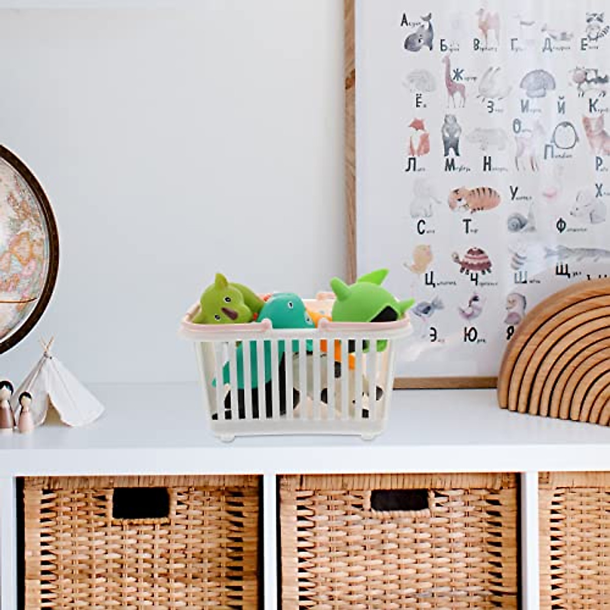 jojofuny 12pcs Desk Classroom for Organizer Handles Kids Plastic Snacks Sundries White Favors Party Desktop Office Pretend Baskets Small with Tote Compact Handle Grocery Portable