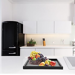 Wood Tea Tray, Solid Coffee Serving Trays Black Walnut Snack Platter Non Slip Food Storage Plate Rectangular Table Decor Accessories Wooden Decorative Antique for Home Restaurants Kitchen