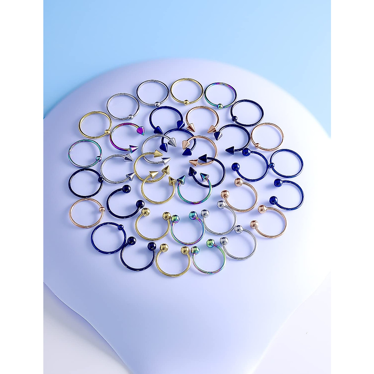 Vsnnsns 20G Surgical Steel Horseshoe Captive Bead Nose Hoop Rings Septum Piercing Jewelry Cartilage Helix Tragus Rook Earring Hoop Lip Eyebrow Ring Piercing Jewelry for Women Men 10mm 36pcs