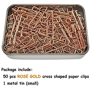 HiQin 50 PCS Rose Gold Paper Clips Cross Shape, Bible Accessories, Christian Bookmark Gifts for Women Men Coworkers Teachers