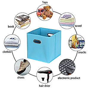 Yunkeeper 11 Inch Cube Storage Bins,Black Fabric Cubes Organizer Baskets with Handle, Foldable Basket for Closet or Collapsible Storage Box, 11x11x11 Set of 4 (Blue)