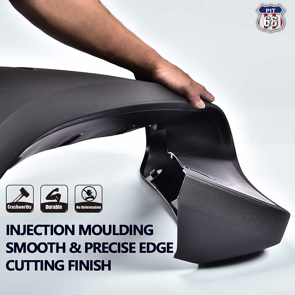 PIT66 Fender Flares, Compatible With 2011-2016 Ford F250 & F350 Super Duty (NOT For Dually Models), Paintable Smooth Matte Black Pocket Riveted Style Wheel Flares Set, 4 Pcs