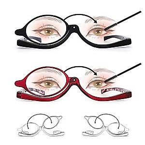 JM 2 Pairs Makeup Reading Glasses Magnifying Flip Down Cosmetic Readers for Women +4.0