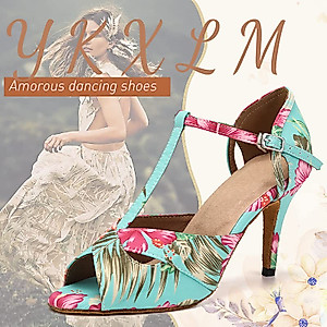 YKXLM Latin Dance Shoes For Women Ballroom Salsa Tango Professional Performance Practice Dancing Shoes,3.33" heel,Corlorful,8 US