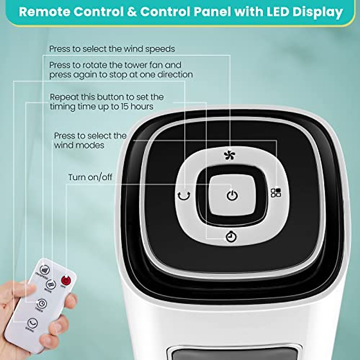 Tangkula 48" Tower Fan with Remote Control, Quiet Bladeless Household Fan w/ 3 Speeds, 3 Modes, 15H Timer & LED Display, 90° Oscillating Floor Standing Fan, Portable Circulating Fan for Home Office (White)
