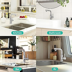 Bar Sink Faucet, Bathroom Sink Faucet with Pop-up Drain, Kitchen Faucets with Pull Out Sprayer for RV/Camper/Bar Utility Faucet Brushed Nickel YardMonet