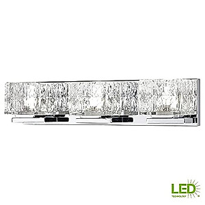 Home Decorators Collection 75-Watt Equivalent 3-Light Chrome Integrated LED Vanity Light with Clear Cube Glass