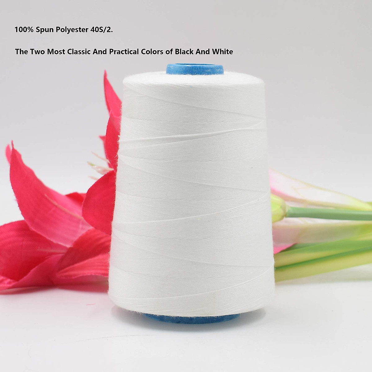 2 Spools Polyester Sewing Thread Spools, 2 Colors White and Black, 3000 Yards Each Spool, 40/2 All-Purpose Connecting Threads for Sewing Machine and Hand Repair Works for Hand & Machine Sewing