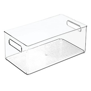 mDesign Deep Plastic Storage Organizer Container Bin, Baby and Kid Organization for Nursery, Cupboard, Playroom, Shelves, and Closet - Holds Snacks, Food, Formula, Diapers - Ligne Collection - Clear