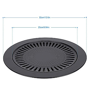 Korean Traditional BBQ Grill Pan, Black Nonstick Grill Pan, Smokeless Round Grill Pan Household Barbecue Pan Indoor Iron Barbecue Pan BBQ Roasting Tray Kitchen Utensils