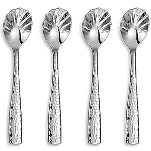 KEAWELL Premium Louis Tea Spoons Set of 4, 18/10 Stainless Steel, 6.1" Fine Spoon Set with Squared Edge, Coffee Espresso Demitasse Vintage Sugar Spoon, Dishwasher Safe (Hammered)