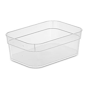Sterilite Medium Storage Tray Containers with Sturdy Banded Rim and Textured Bottom for Desktop and Drawer Household Organization, Clear, 24 Pack