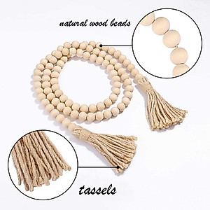 HCCY Wood Bead Garland 57" Farmhouse Country Beads with Tassles Wall Hanging Decor