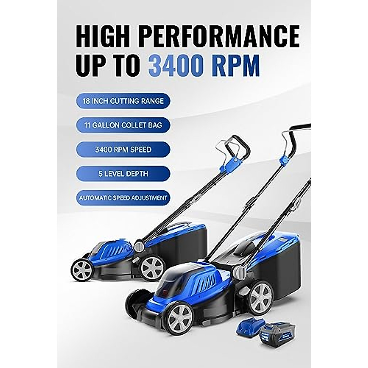 WILD BADGER POWER Lawn Mower 40V Brushless 18" Cordless, 5 Cutting Height Adjustments Electric Lawn Mower, Quickly Folding Within 5’s, 4.0AH Battery and Super Charger Included.