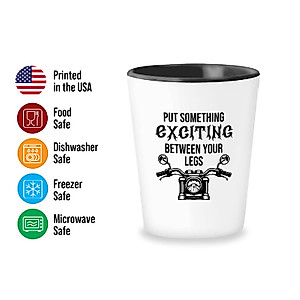 Bubble Hugs Biker Shot Glass 1.5oz White - Put Something Exciting Between Your Legs - Motorcycle Motorbike Rider Adult Humor