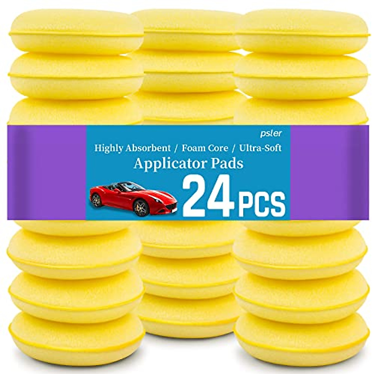 Foam Car Wax Applicator Pad - PSLER Foam Applicator Pads Detailing Round 4 inch Polishing Sponges for Car Wax Applicator Pad 24 Pack-Yellow
