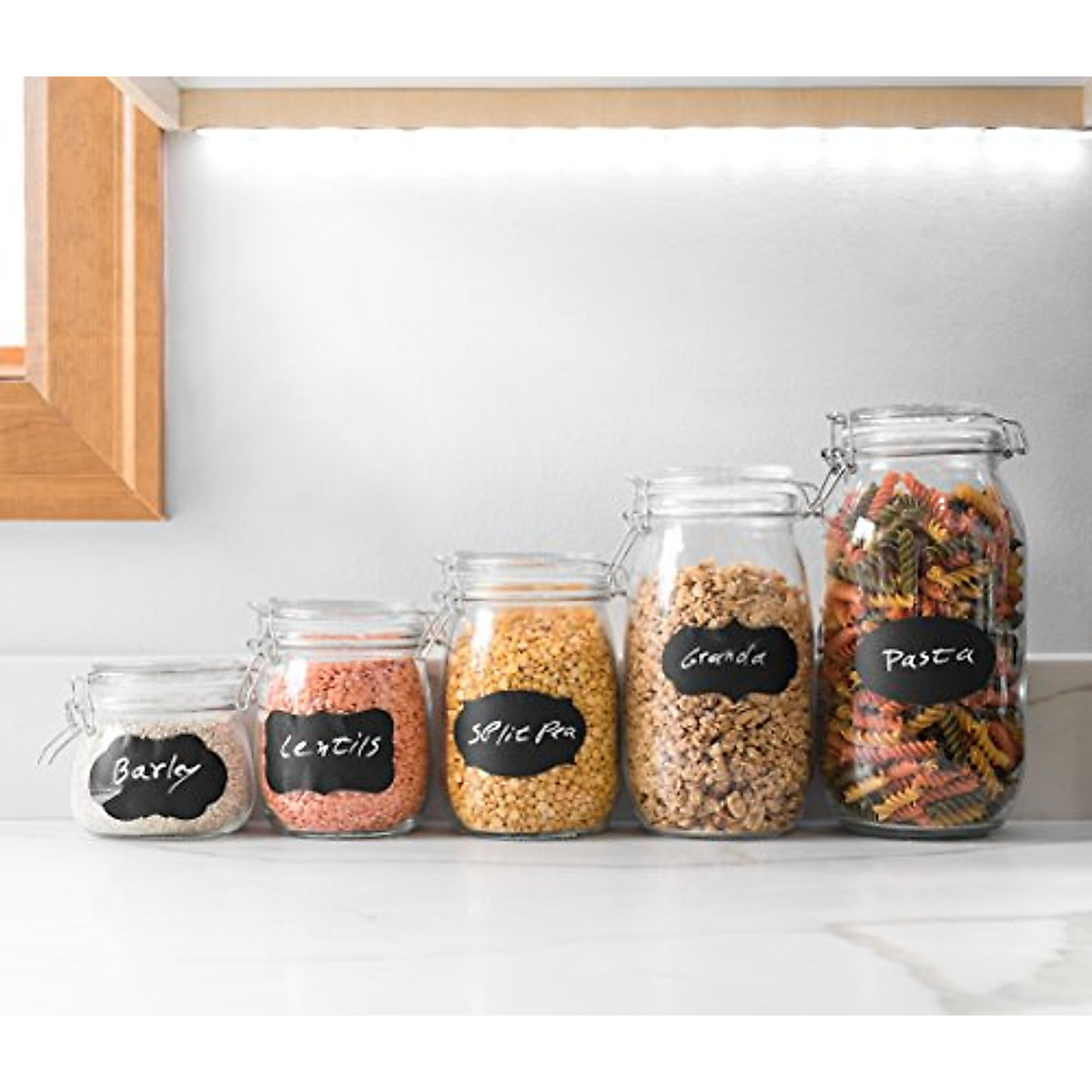 HomEquip 5-Piece Airtight Canister Set with Clip Top Lids (Clear Glass): Kitchen Preserving Storage Jars - Great Dry Food Pantry Containers for Pasta, Cereal, Cookies, Sugar, Flour, Coffee & Tea