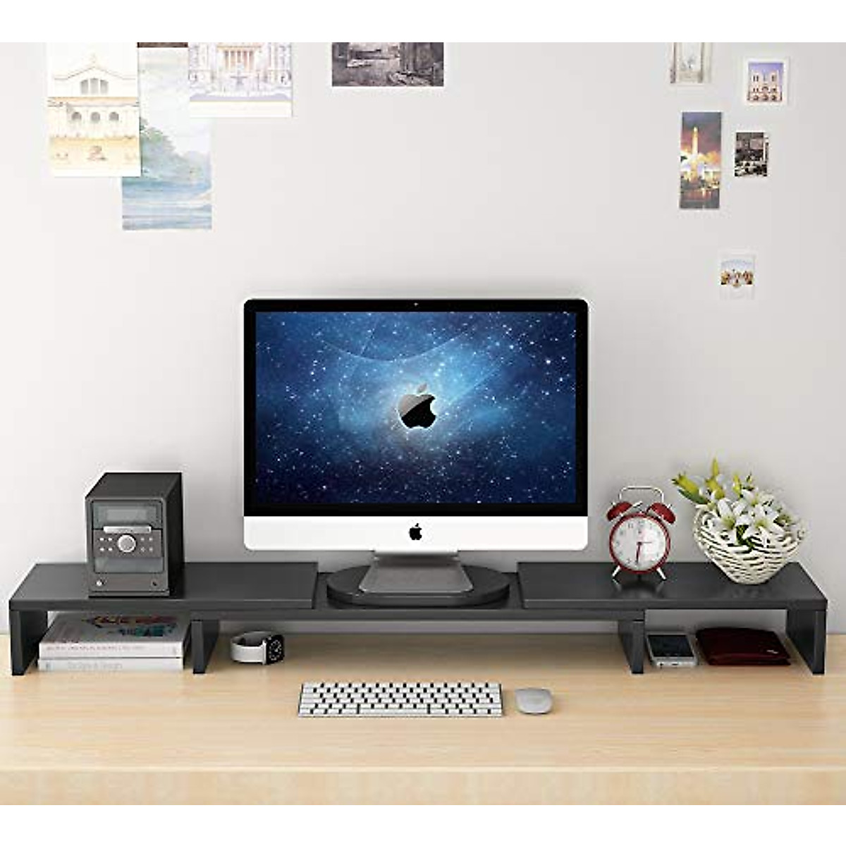 Tribesigns Triple 3 Shelf Monitor Stand Riser with Adjustable Length and Angle, Black