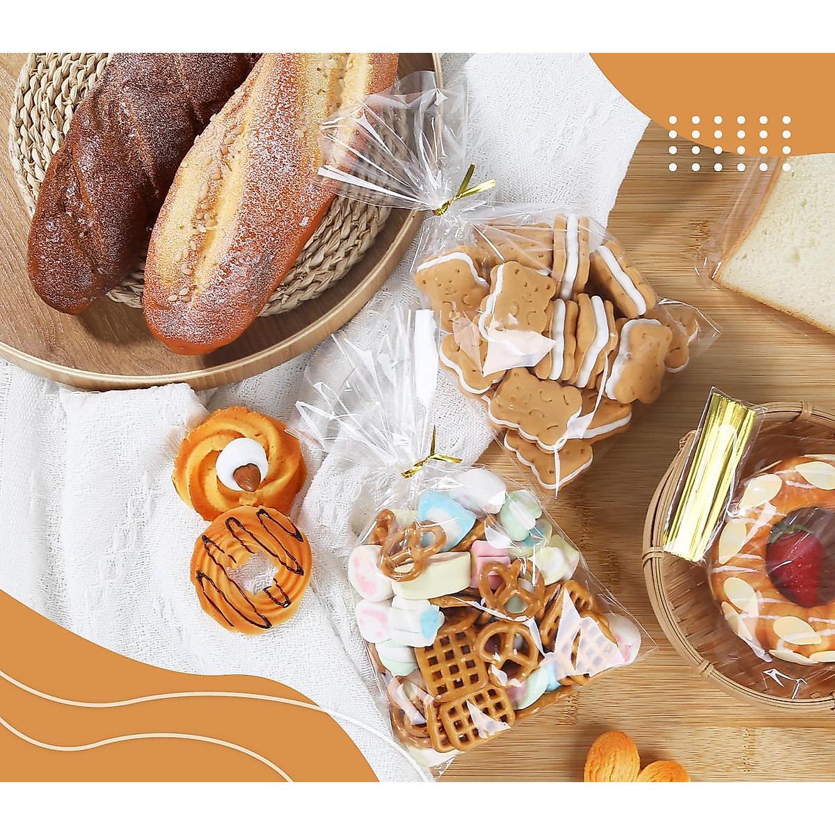 SUREHOME Cellophane Bags 100 Pack Clear Cellophane Treat Bags 6x10 In Cello Candy Bags for Party Favors Clear Gift Bags with Ties Plastic Gift Bags for Gift Giving Cookies Bakery Popcorn Goodie Wraps