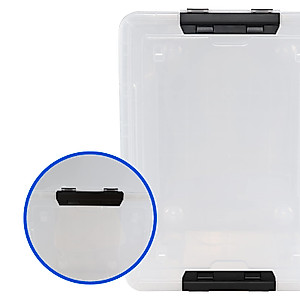 Drephia 4 Pack Clear Latch Storage Bin with Lid and Wheels, 50 L Large Plastic Storage Box