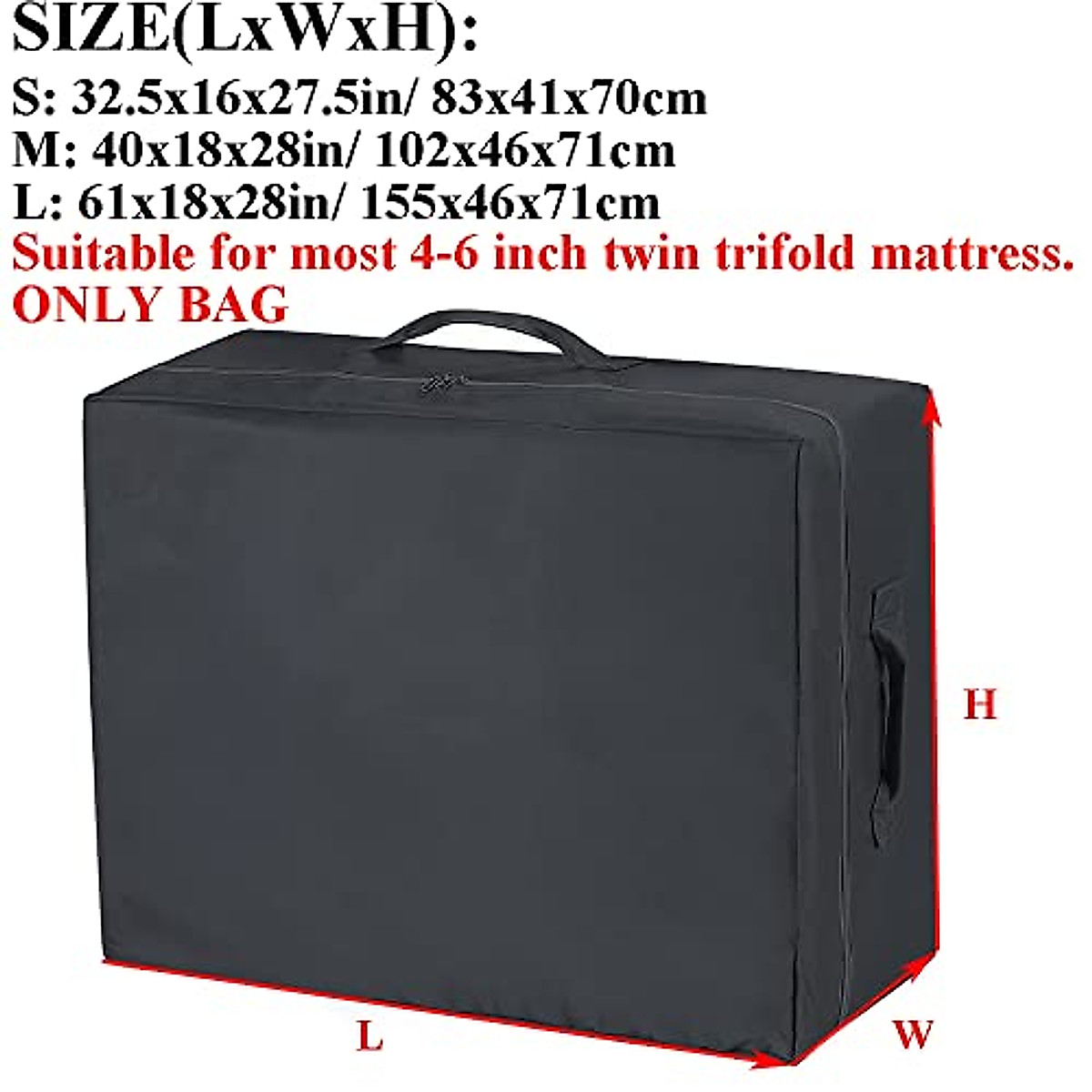 Tri-Fold Mattress Carry Case Bag Skyour Waterproof Foldable Memory Foam Narrow Twin Mattress Cases Cover Sturdy Carrying Storage Bags for 4-6in Queen Tri-Fold Guest Bed Mattress 40x18x28in