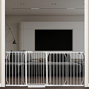 COSEND Tall Narrow Baby Gate 37.4" Pressure Mounted Dog Gates for The House Stairs Doorways Walk Through Swing Auto Close Safety Black White Metal Gate(29.13"-33.86")