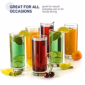 Paksh Novelty Italian Highball Glasses [Set of 6] Clear Heavy Base Tall Bar Glass - Drinking Glasses for Water, Juice, Beer, Wine, Whiskey, and Cocktails | 13-Ounce Cups