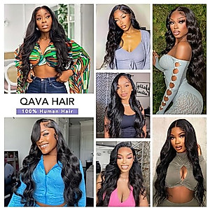 QAVA 30 inch Lace Front Wig Human Hair Pre Plucked 180 Density Body Wave 13x4 Glueless HD Transparent Lace Frontal Wigs Human Hair Brazilian Virgin Human Hair Wigs for Black Women