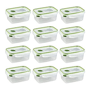 Sterilite Ultra-Seal 4.5 Cup Rectangle, Airtight Food Storage Container, Latching Lid, Microwave and Dishwasher Safe, Clear With Green Gasket, 12-Pack