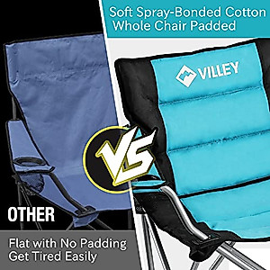 VILLEY Camping Chairs, Padded Folding Chair, Outdoor Portable High Camp Chair, Foldable Outside Arm Chair with Cup Holder & Carry Bag, Blue