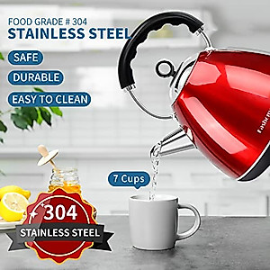 FASHOME Electric Kettle, Anti-Tip Design for Family with Children and Elderly, 1.7L Tea Kettle Stainless Steel Kettle with Filter & LED Lighting Switch, Boil Dry Protection and 3-7Min Fast Heating.