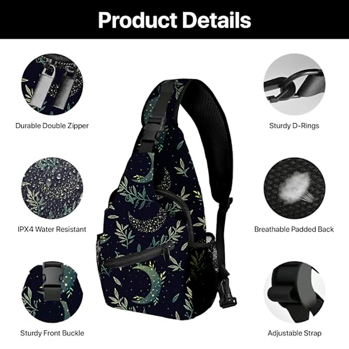 Yrebyou Moon Sling Bag for Women Men Chest Backpack Travel Crossbody Daypack for Hiking Cycling Running