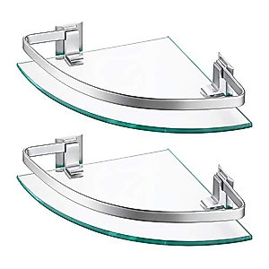 KES Glass Corner Shelf Bathroom, Corner Shower Shelf with Rail Wall Mount 2 Tier Sand Sprayed Silver Finish, A4120A-P2