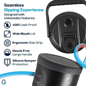 AQUAFIT One Gallon Water Bottle Insulated - Gallon Water Jug 128 oz - Large Water Bottle Insulated Growler - 1 Gallon Water Jug, Stainless Steel Big Water Bottle (Midnight Black)