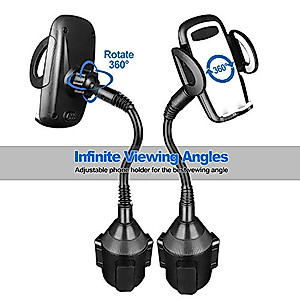 Cup Phone Holder for Car, Car Cup Holder Phone Mount, Universal Adjustable Gooseneck Cup Holder Cradle Car Mount for iPhone Samsung Google Huawei Xiaomi LG Other Smartphones
