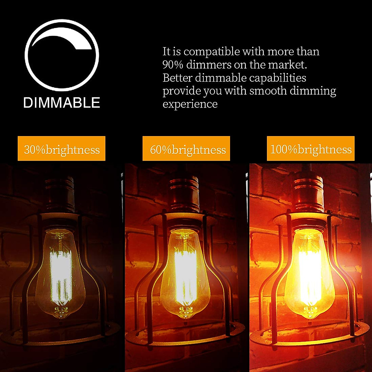 LUXON Edison Bulbs,Antique Vintage Style Incandescent Light Bulbs,Dimmable Amber Warm,60W E26 Base for Wall Sconce Pack of 2