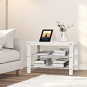 KOTEK Shoe Rack Bench 3-Tier Bamboo Shoe Shelf Organizer Entryway Bench Holds up to 220 lbs, Shoe Storage Rack for Hallway, Bathroom, Living Room (White)