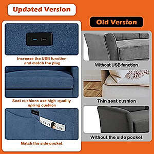 AILEEKISS 58" Fabric Loveseat Sofa with 2 USB Charging Ports Love Seat Sofas Couches for Living Room, Bedroom, Office, Small Spaces, Easy Assembly (Navy(2-Seat))
