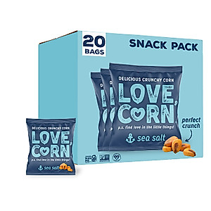 LOVE CORN Sea Salt 0.7oz x 20 Bags - Delicious Crunchy Corn - Healthy Family Snacks - Gluten Free, Kosher, NON-GMO - Alternative for Chips, Nuts, Crackers & Pretzels - Perfect for Charcuterie Boards