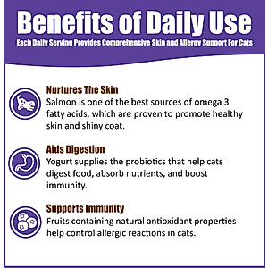 Whole Life Pet Healthy Skin and Coat Cat Supplements for Dry Skin, Allergy & Stomach Relief, Cat Immune & Digestive Support - Probiotics & Omega 3 for Cats, Cat Food Add Ins - 30-Day Supply