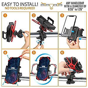 TruActive [𝗣𝗿𝗲𝗺𝗶𝘂𝗺] Bike Phone Mount Holder, Motorcycle Phone Mount, 6 Color Bands Included, Cell Phone Holder for Bike – Universal Any Phone or Handlebar, Bike Phone Holder, ATV, Tool Free