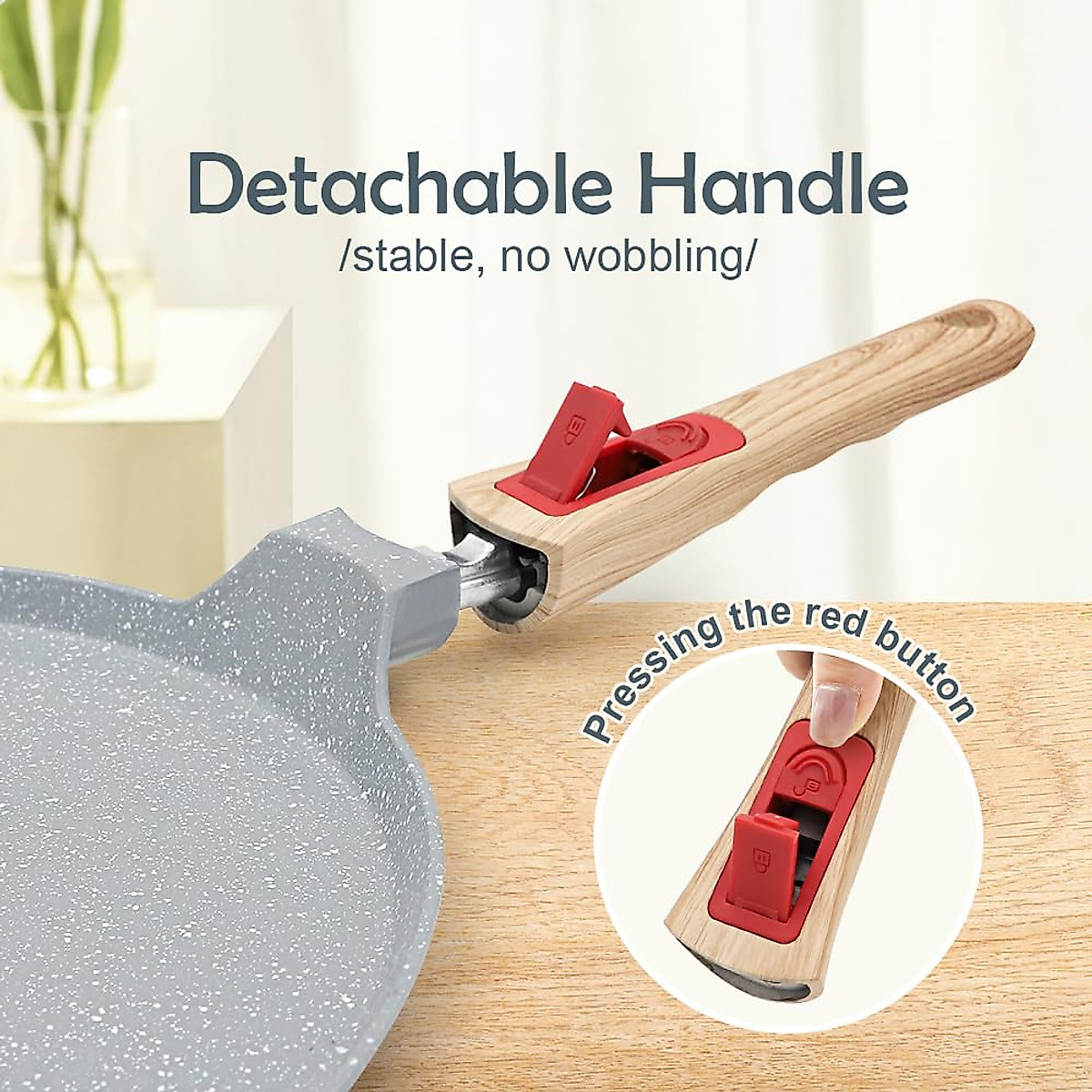 RANXINGST Nonstick Ceramic Crepe Pan, 8 Inch Dosa Pan Pancake Pan with Detachable Handle Round Griddle - Blue