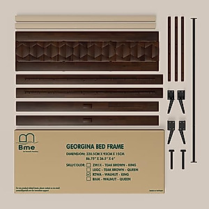Bme Georgina King Bed Frame and Headboard, Handcrafted Geometric Pattern Solid Wood Platform Bed Frame, No Box Spring Needed, 12 Strong Wood Slats Support, Easy Assembly, Walnut