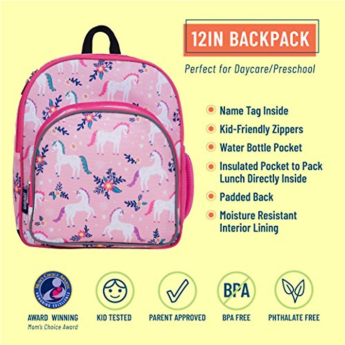 Wildkin 12 Inch Backpack Bundle with Insulated Lunch Bag (Magical Unicorns)