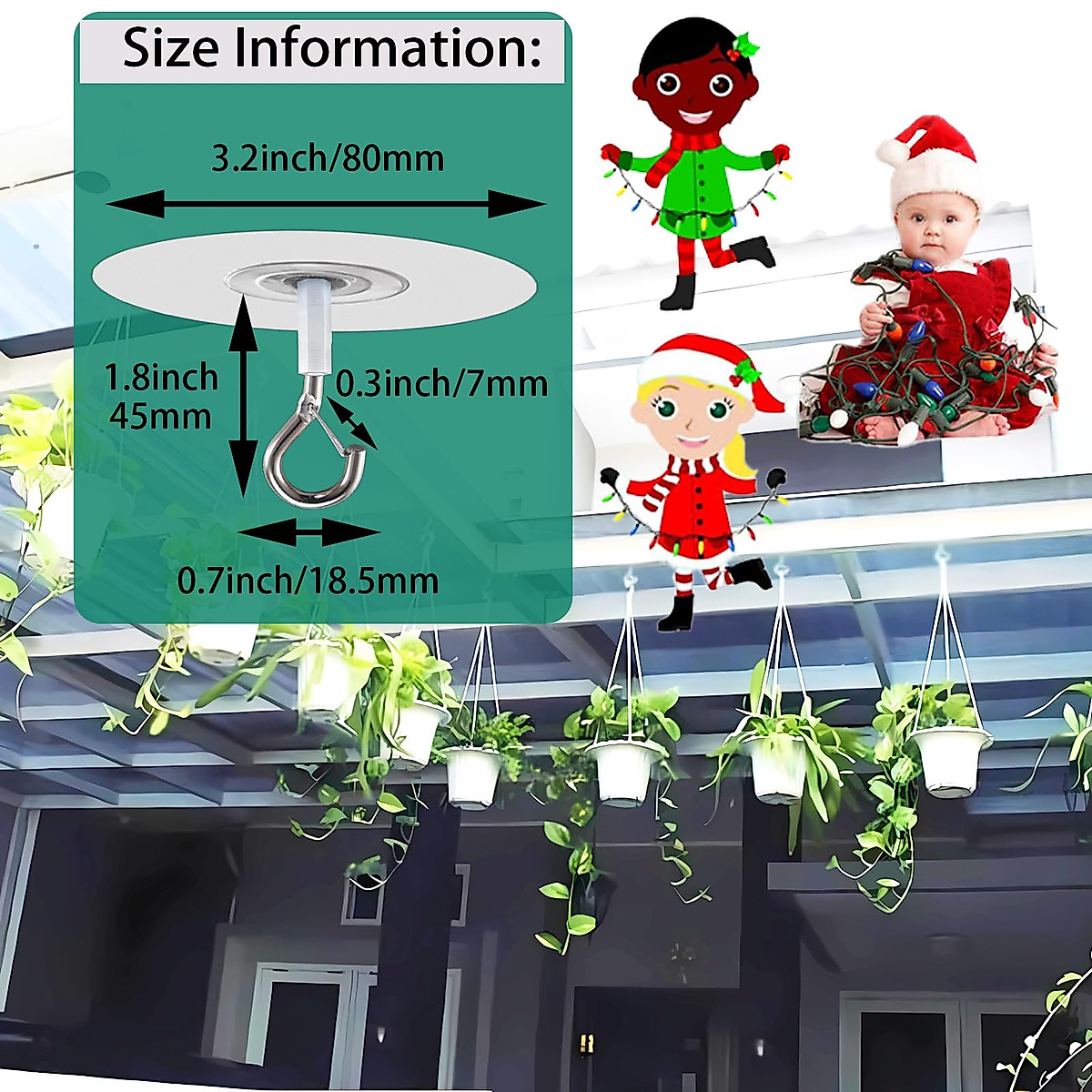 No Hole Adhesive Ceiling Hooks for Popcorn Concrete Textured Ceiling Unsmooth Wall Surface, No Drilling Self Adhesive Ceiling Hooks