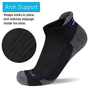 APTYID Men's Performance Cushion Ankle Athletic Running Socks, Black, Size 9-12, 6 Pairs