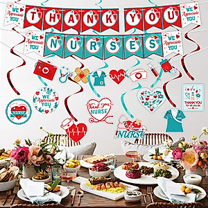 Nurse Appreciation Week Party Decorations Supplies - Pre Strung Nurse Day Decorations Set Include 8pcs Hanging Swirls & 3pcs Thank You Nurses Banners Garland for Nurse Appreciation Week Parties