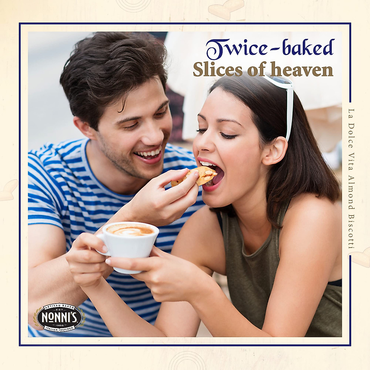 Nonni's La Dolce Vita Almond Biscotti - 2 Tubs - 34oz of Biscotti Italian Cookies - Italian Biscotti Cookies - Biscotti Jar - Biscotti Packed w/California Whole Almonds - Perfect w/Coffee - Kosher