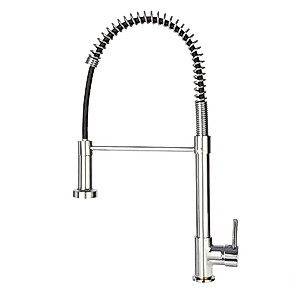 LUCKYERMORE Commercial Kitchen Faucet with Pull Down Sprayer, High Arc Stainless Steel, 360 Swivel Single Handle Single Hole Spring Sink Faucet, Chrome